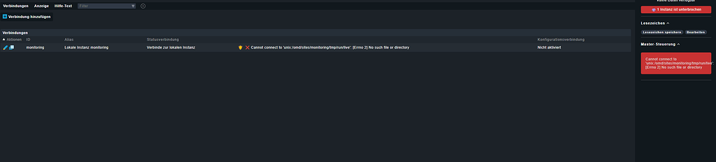 Cannot connect to 'unix:/omd/sites/monitoring/tmp/run/live': [Errno 2 ...