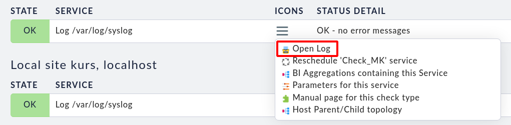 Can't find "Open Log" menu in action menu - General - Checkmk Community